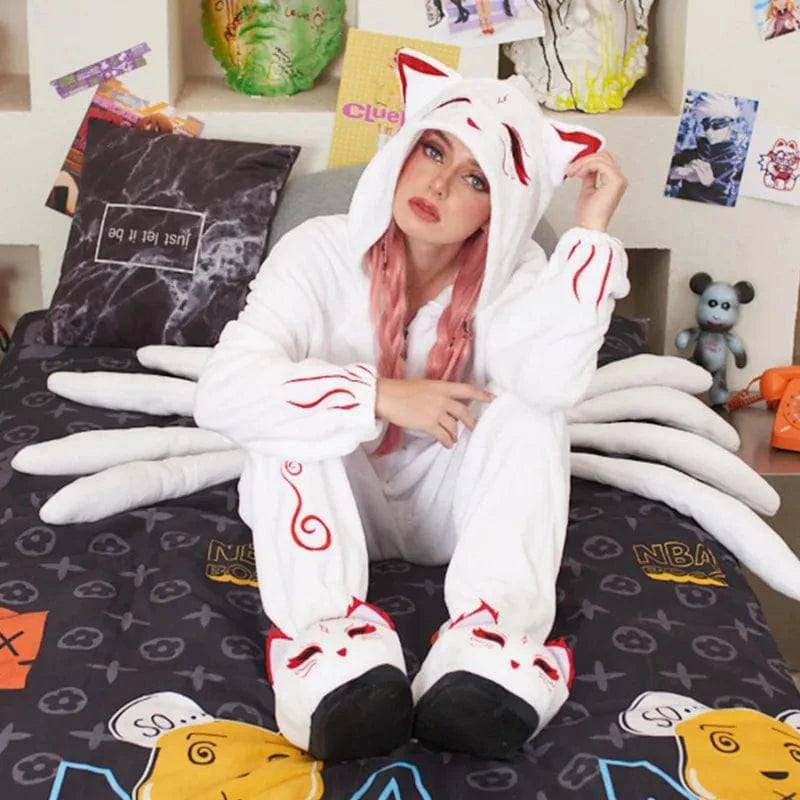 White Nine-tailed Fox Plush Hooded Pajamas – Meowhiskers