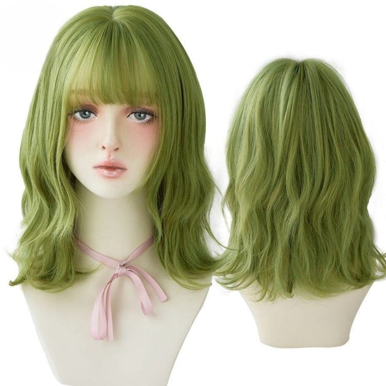 Cosplay Olive Green Deep Wave Wig With Bangs – Meowhiskers