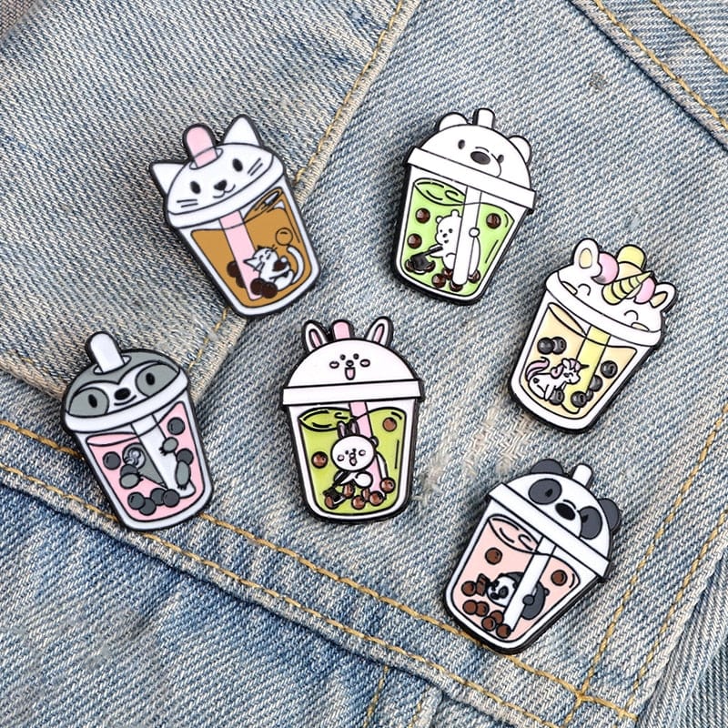 Kawaii Bubble Tea Animals Enamel Pins – Meowhiskers