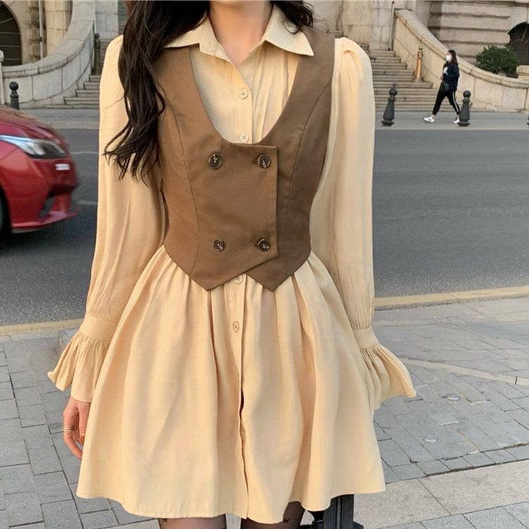 Vintage Double Button Vest Ruffled Dress Set – Meowhiskers